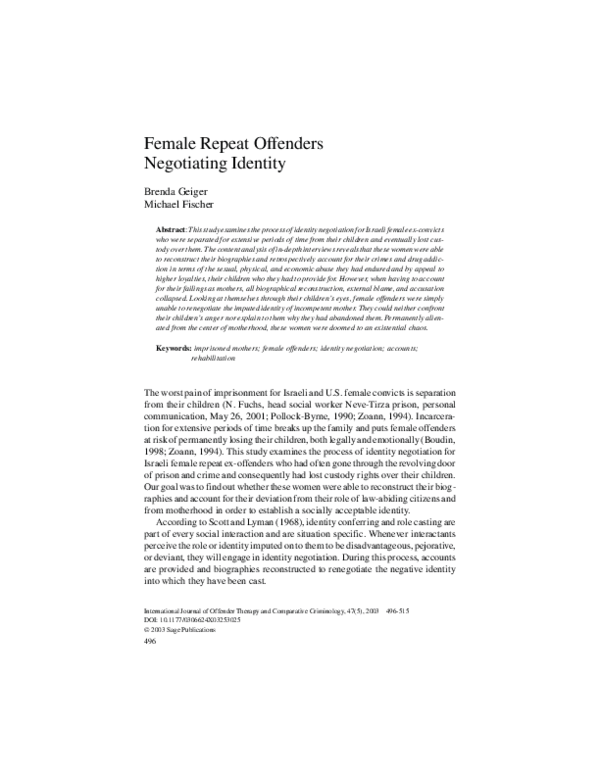 (PDF) Female repeat offenders negotiating identity