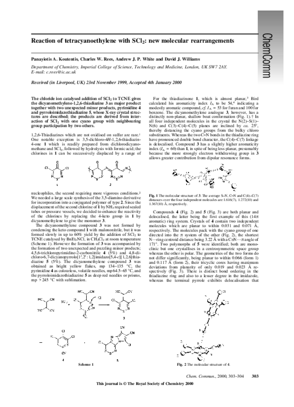 (PDF) Reaction of tetracyanoethylene with SCl2: new molecular ...