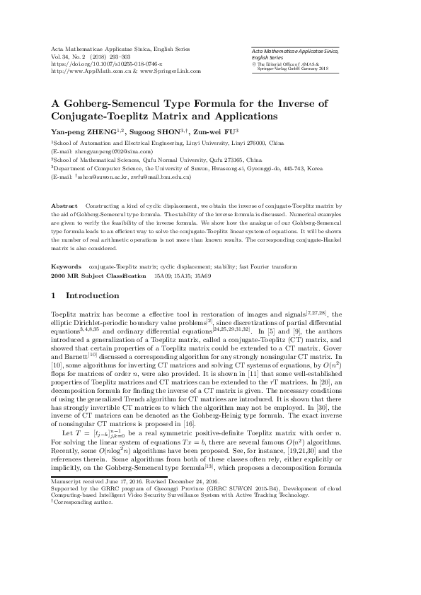 (PDF) A Gohberg-Semencul Type Formula for the Inverse of Conjugate ...