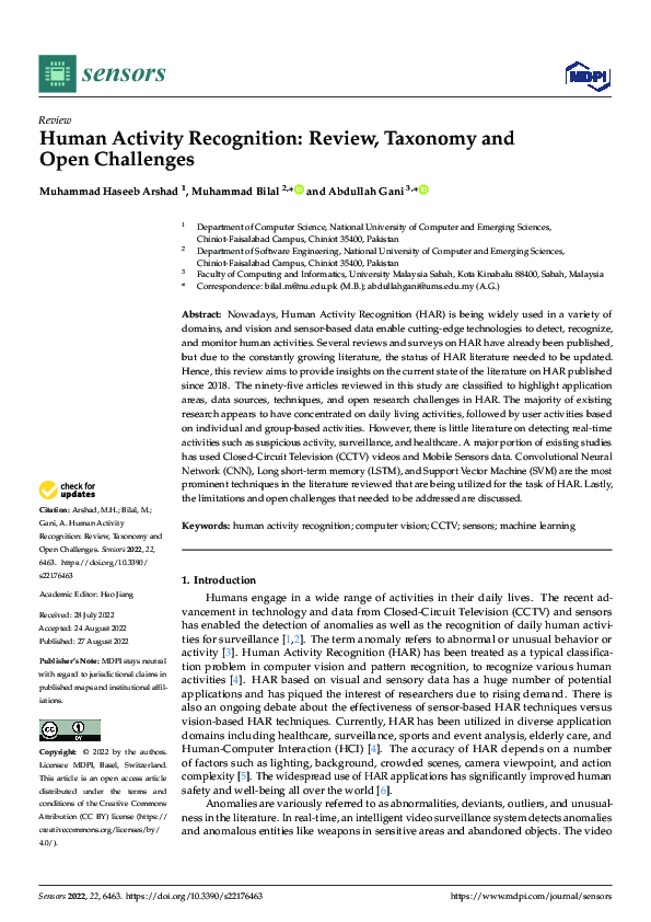 Pdf Human Activity Recognition Review Taxonomy And Open Challenges