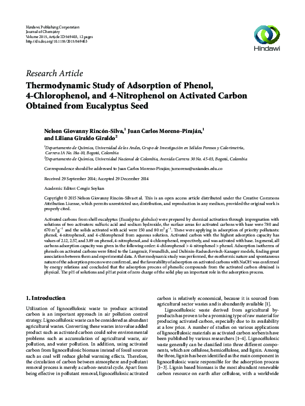 (PDF) Thermodynamic Study of Adsorption of Phenol, 4-Chlorophenol, and 4-Nitrophenol on ...