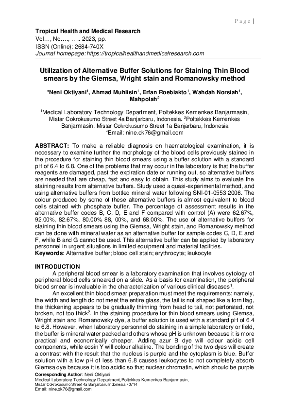 (PDF) Utilization of Alternative Buffer Solutions for Staining Thin ...