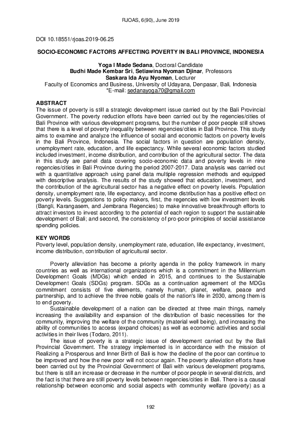 (PDF) Socio-Economic Factors Affecting Poverty in Bali Province, Indonesia