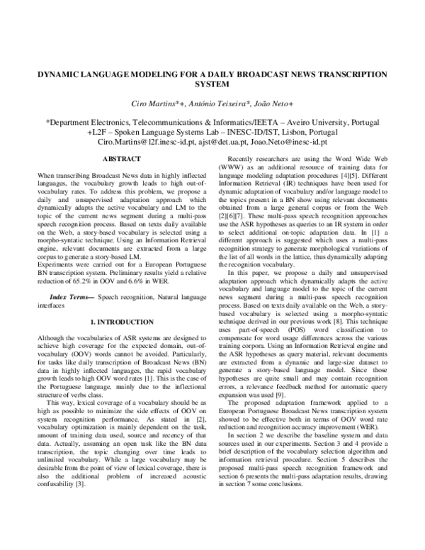 (PDF) Dynamic language modeling for a daily broadcast news ...