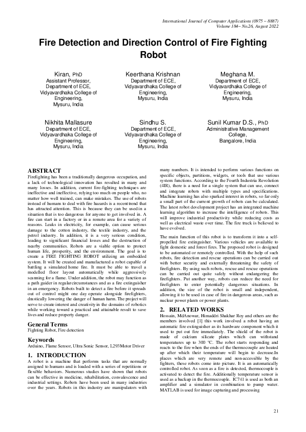 (PDF) Fire Detection and Direction Control of Fire Fighting Robot