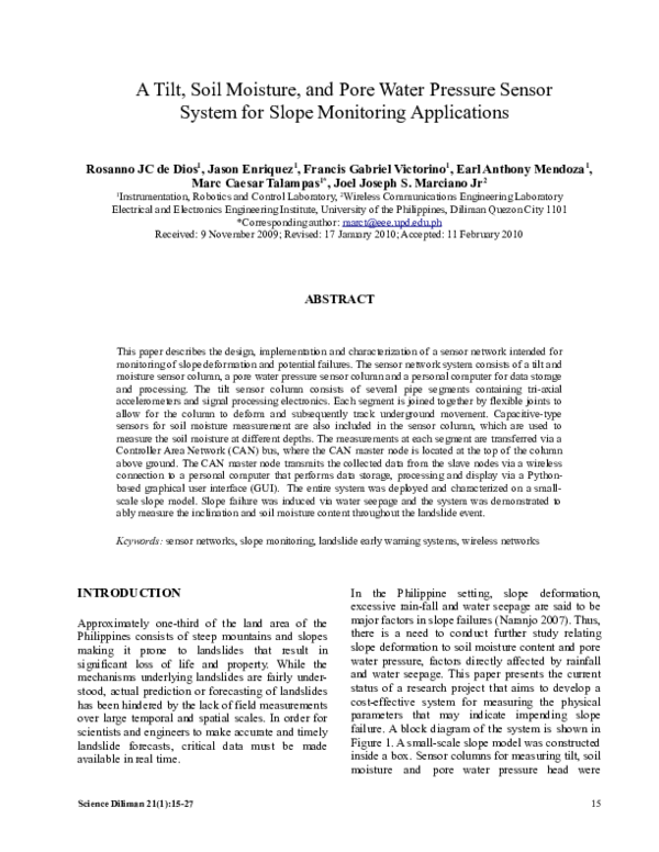 (PDF) A Tilt, Soil Moisture, and Pore Water Pressure Sensor System for ...