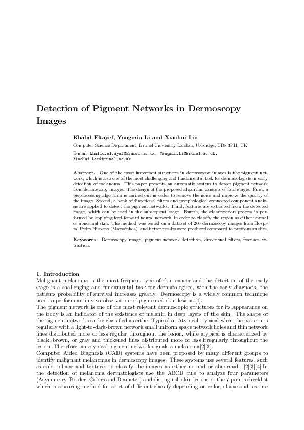 (PDF) Detection of Pigment Networks in Dermoscopy Images | Khalid Eltayef - Academia.edu