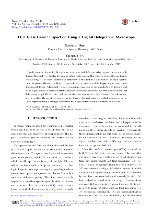 (PDF) LCD Glass Defect Inspection Using a Digital Holographic Microscope