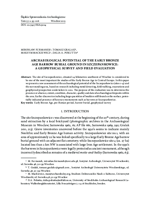 (PDF) Archaeological Potential of the Early Bronze Age Barrow Burial ...