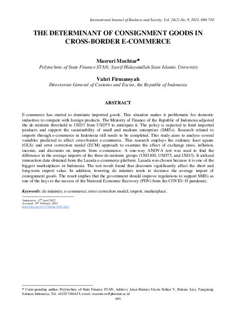 (PDF) The Determinant of Consignment Goods in Cross-Border E-Commerce