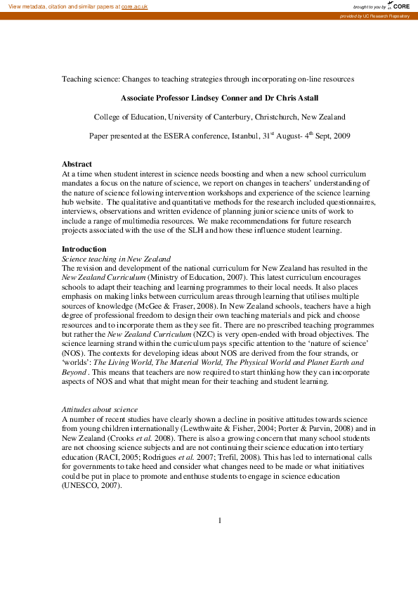 (PDF) Teaching science: Changes to teaching strategies through incorporating on-line resources