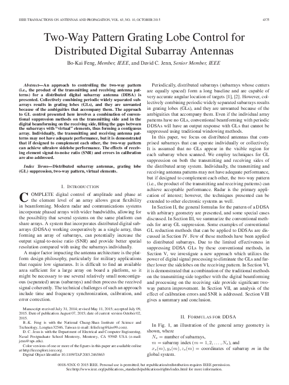 (PDF) Two-Way Pattern Grating Lobe Control for Distributed Digital Subarray Antennas