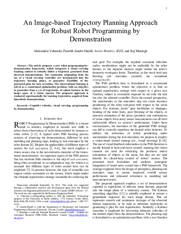 (PDF) An image-based trajectory planning approach for robust robot programming by demonstration