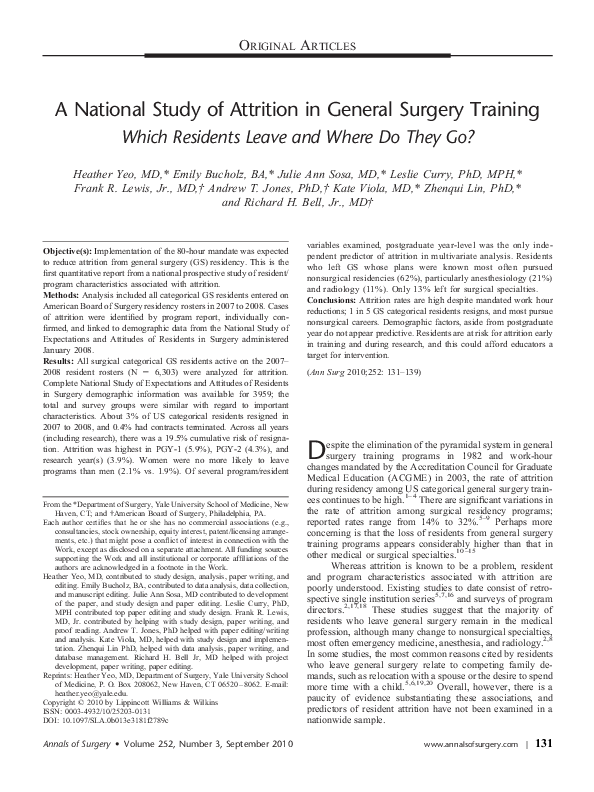 (PDF) A National Study of Attrition in General Surgery Training
