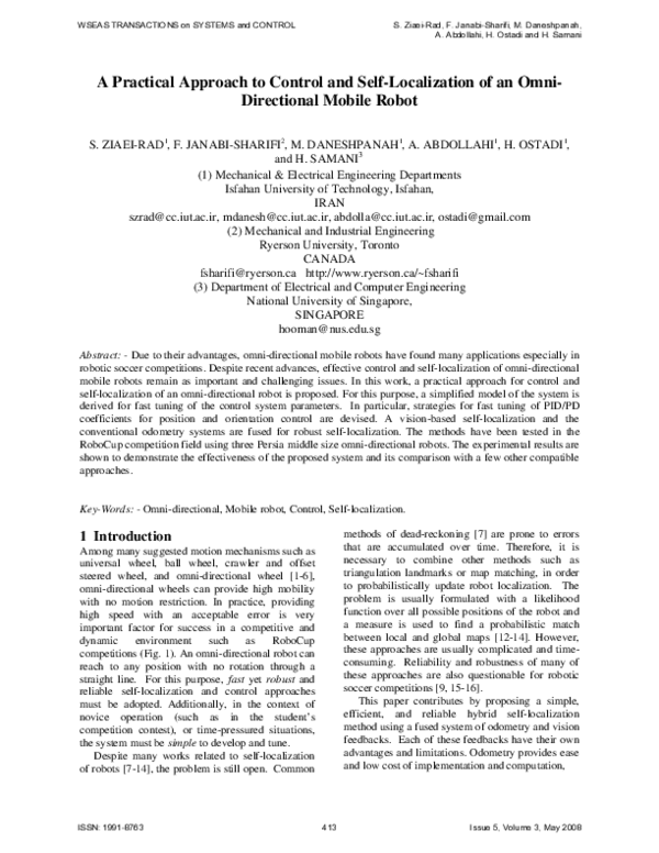 Pdf Control And Self Localization Of An Omni Directional Mobile Robot