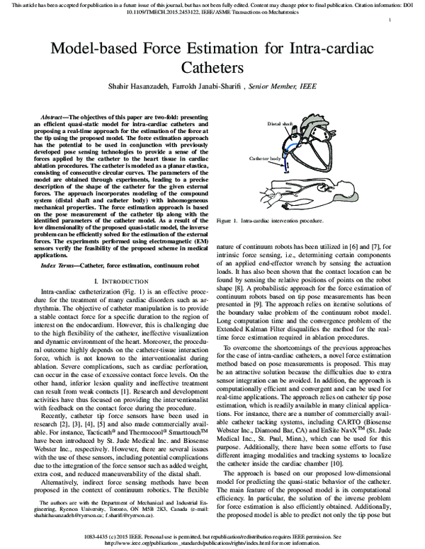 Pdf Model Based Force Estimation For Intra Cardiac Catheters