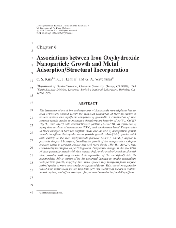 (PDF) Chapter 6 Associations between Iron Oxyhydroxide Nanoparticle Growth and Metal Adsorption ...