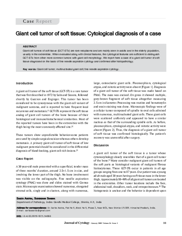 (PDF) Giant cell tumor of soft tissue: Cytological diagnosis of a case ...