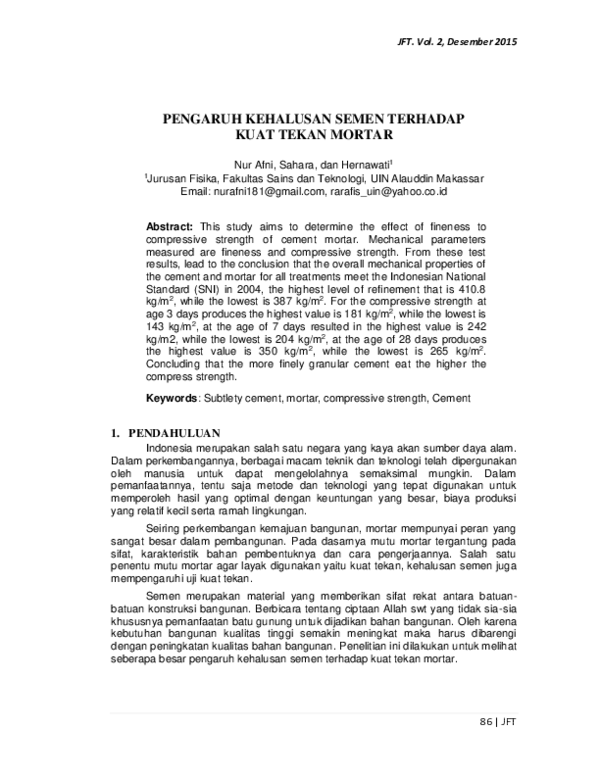 (PDF) Pengaruh Kehalusan Semen Terhadap Kuat Tekan Mortar | Nur Afni - Academia.edu