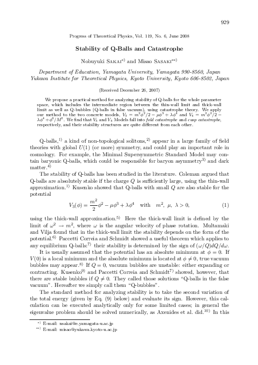 (PDF) Stability of Q-Balls and Catastrophe