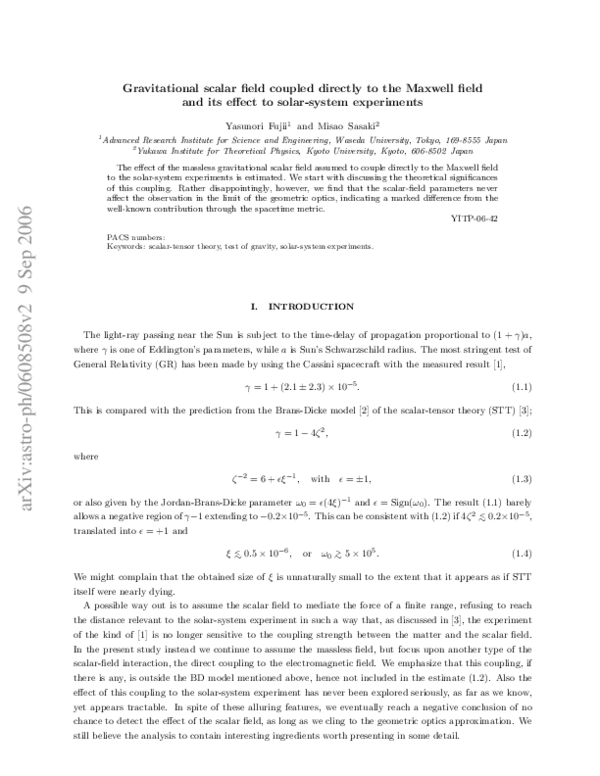 Pdf Gravitational Scalar Field Coupled Directly To The Maxwell Field