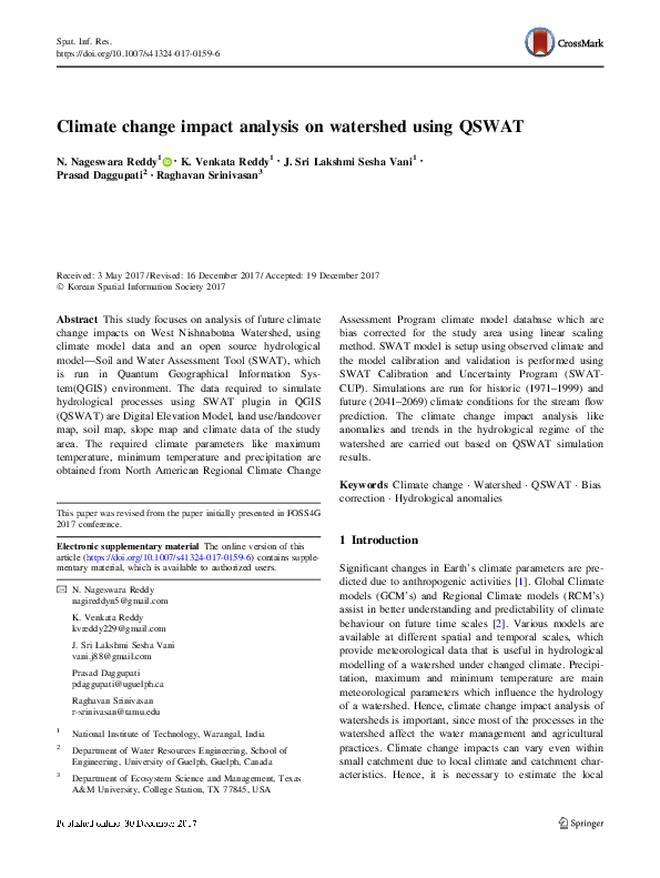 (PDF) Climate change impact analysis on watershed using QSWAT
