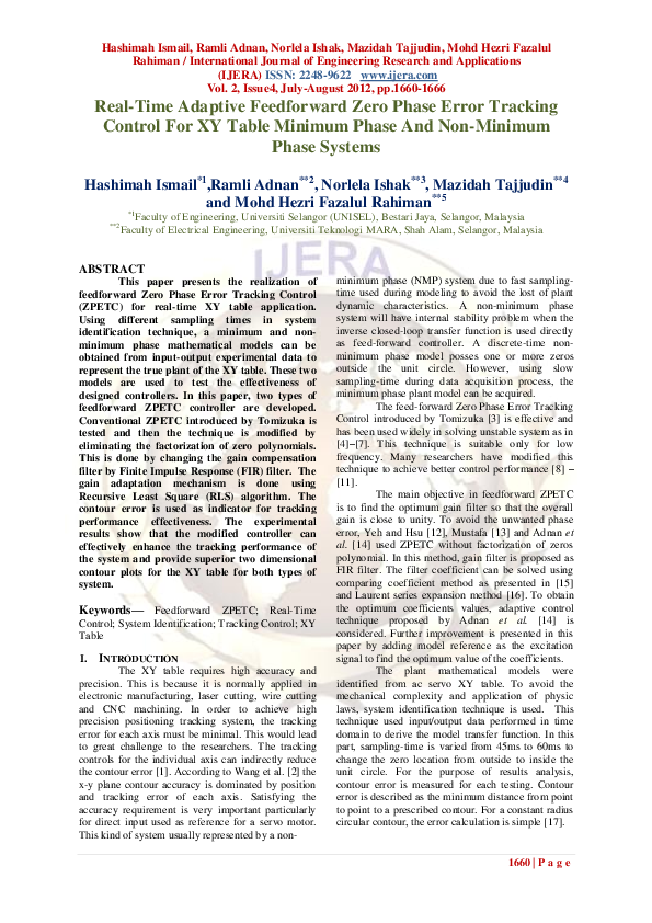 (PDF) Real-time adaptive feedforward Zero Phase Error Tracking Control for X-Y motion