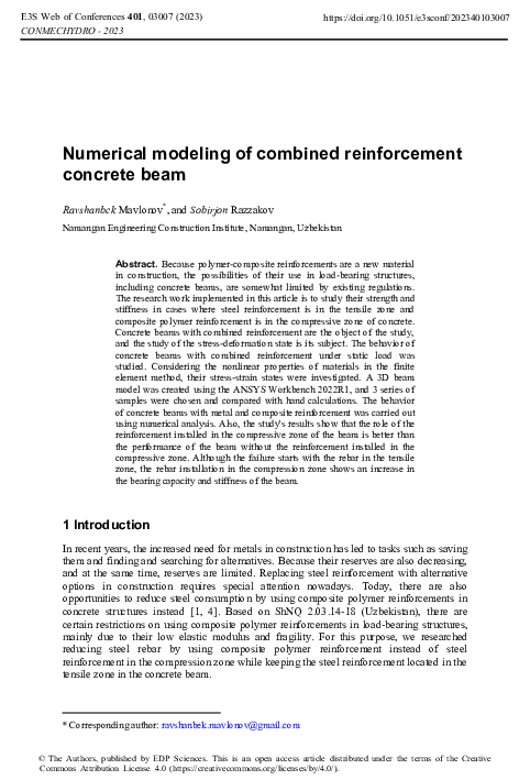 (PDF) Numerical modeling of combined reinforcement concrete beam