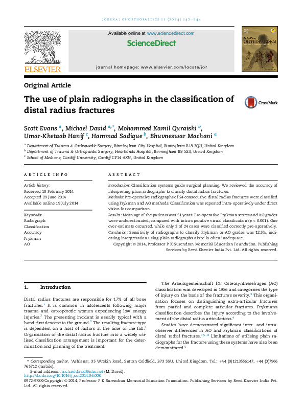 (PDF) The use of plain radiographs in the classification of distal ...