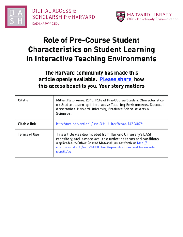 (PDF) Role of Pre-Course Student Characteristics on Student Learning in ...