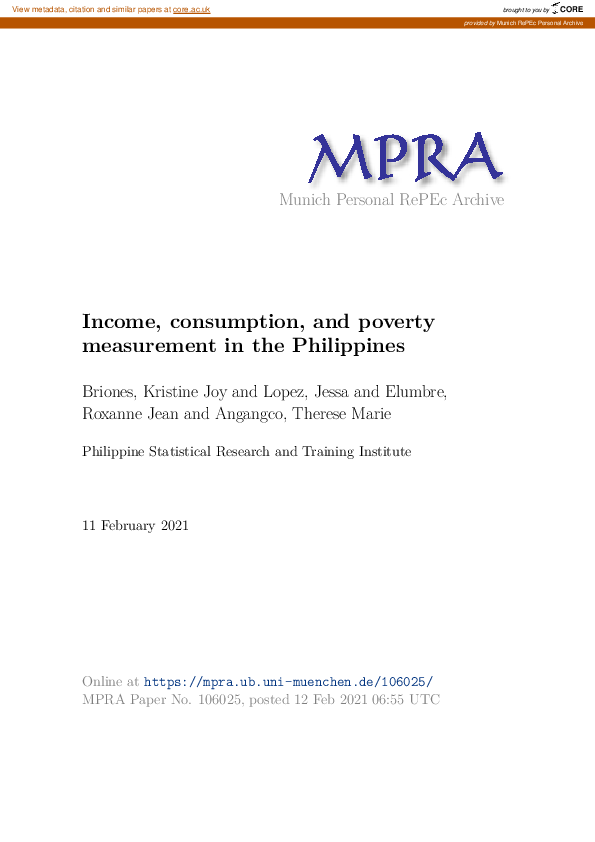 (PDF) Income, consumption, and poverty measurement in the Philippines