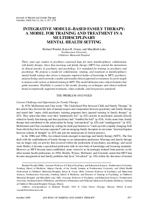 (PDF) Integrative Module?Based Family Therapy: A Model for Training and Treatment in a ...