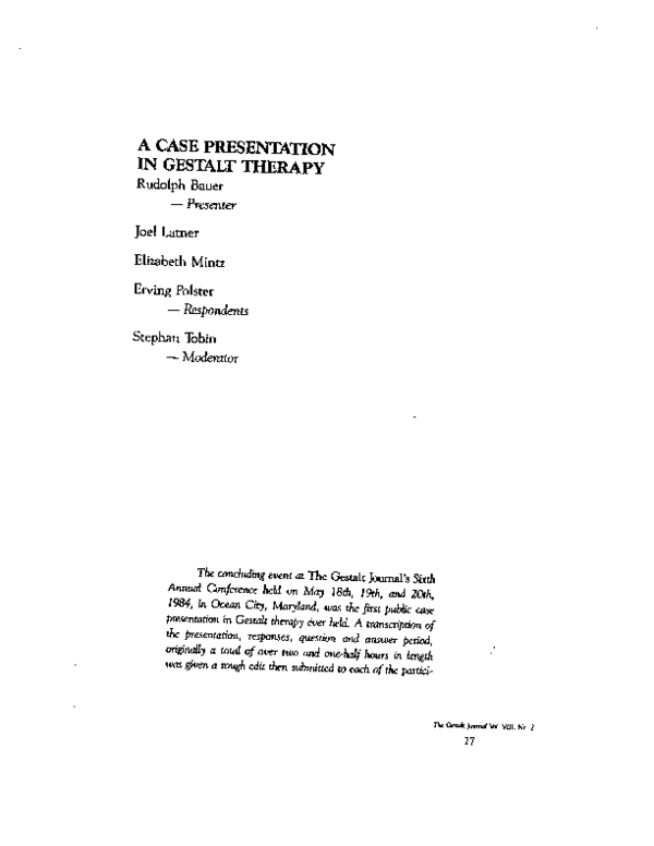 (PDF) A Case Presentation In Gestalt Therapy