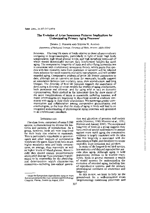 (PDF) The Evolution of Avian Senescence Patterns: Implications for Understanding Primary Aging ...