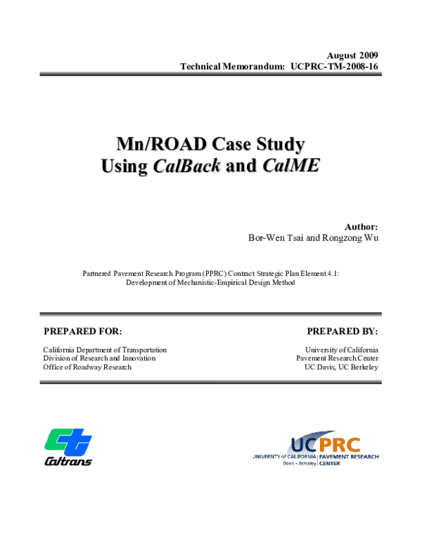 (PDF) Mn/ROAD Case Study Using CalBack and CalME | Bor-Wen Tsai - Academia.edu