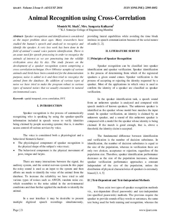 (PDF) Animal Recognition using Cross-Correlation | monish shah - Academia.edu