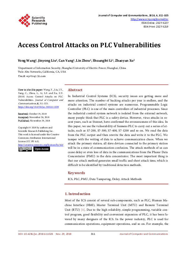 (PDF) Access Control Attacks on PLC Vulnerabilities