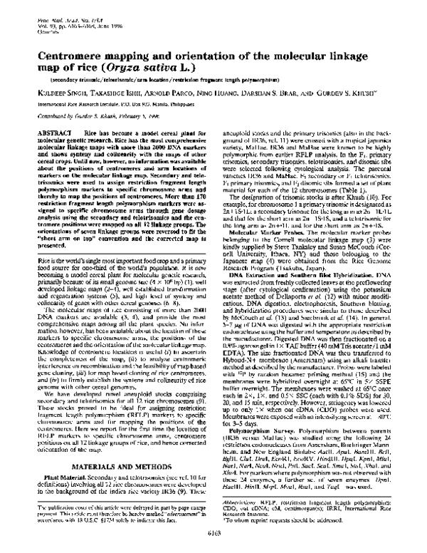 (PDF) Centromere mapping and orientation of the molecular linkage map ...