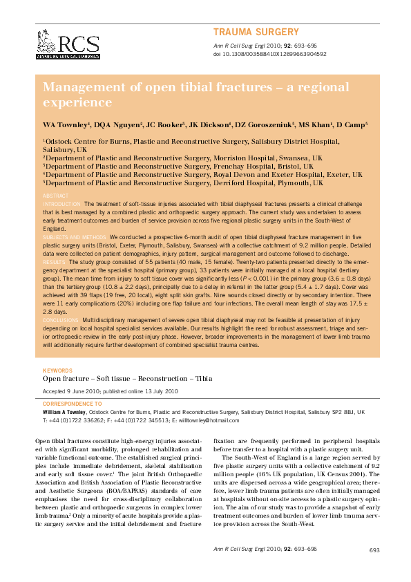 (PDF) Management of open tibial fractures – a regional experience