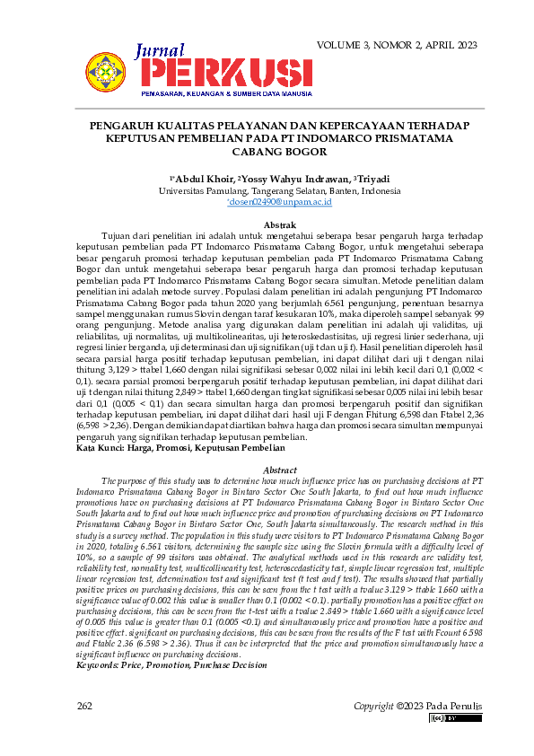 (PDF) Pengaruh Kualitas Pelayanan dan Kepercayaan Terhadap Keputusan Pembelian pada PT ...