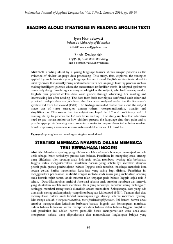 (PDF) Reading Aloud Strategies in Reading English Texts