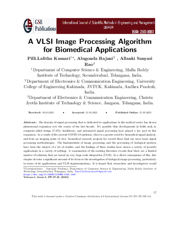 Pdf A Vlsi Image Processing Algorithm For Biomedical Applications