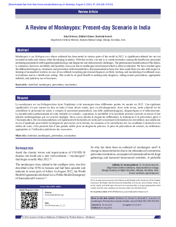 (PDF) A Review of Monkeypox: Present‑day Scenario in India