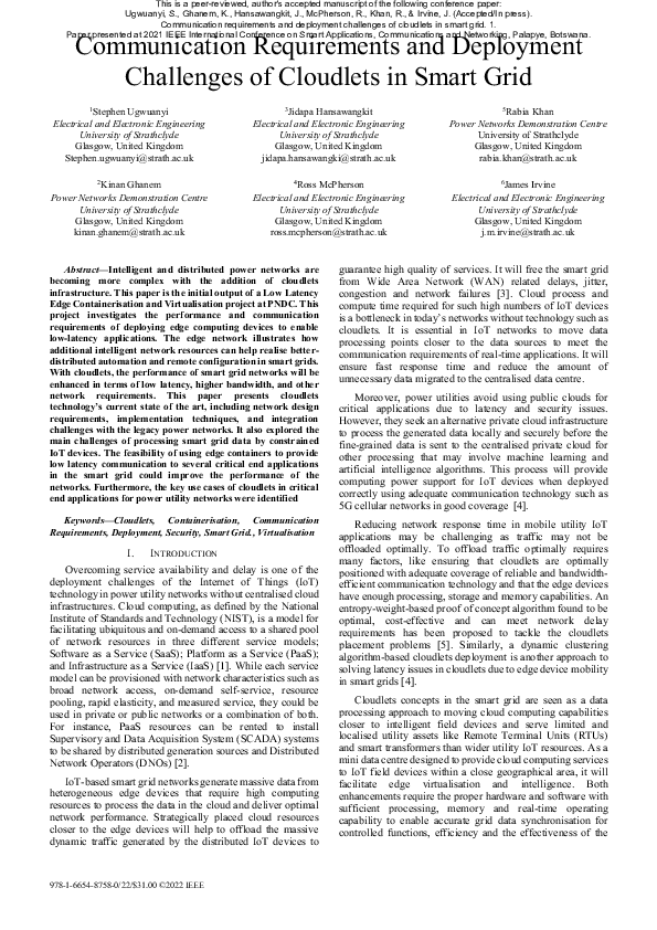 (PDF) Communication Requirements and Deployment Challenges of Cloudlets in Smart Grid