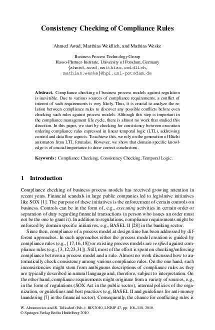 (PDF) Consistency Checking of Compliance Rules | Ahmed Awad - Academia.edu