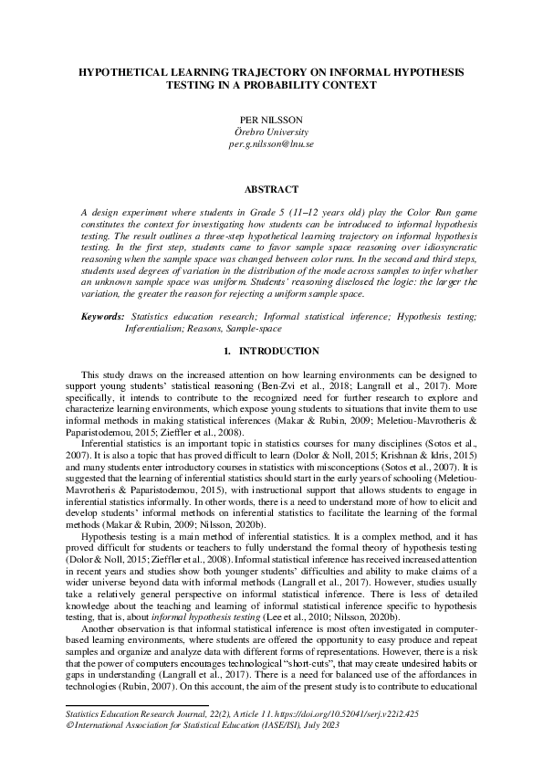 (PDF) Hypothetical Learning Trajectory on Informal Hypothesis Testing ...
