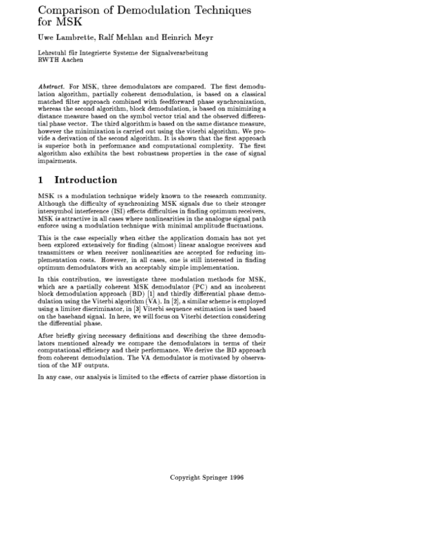 (PDF) Comparison of Demodulation Techniques for MSK