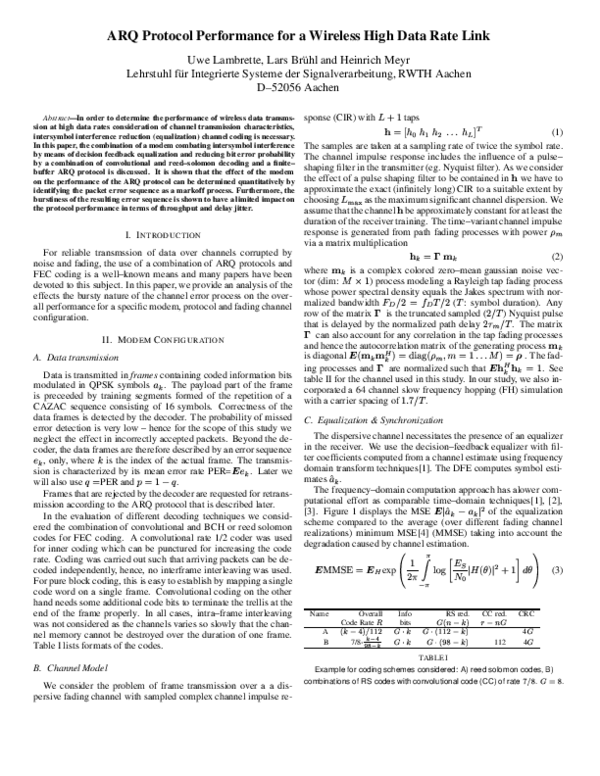 (PDF) ARQ protocol performance for a wireless high data rate link