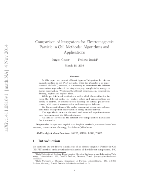 Pdf Comparison Of Integrators For Electromagnetic Particle In Cell Methods Algorithms And