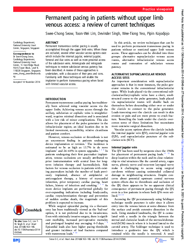 (PDF) Permanent pacing in patients without upper limb venous access: a ...